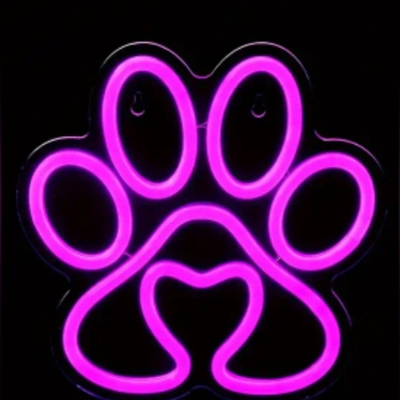Wall Decor | Nib Pink Or Blue Neon Paw Print With Heart | Poshmark